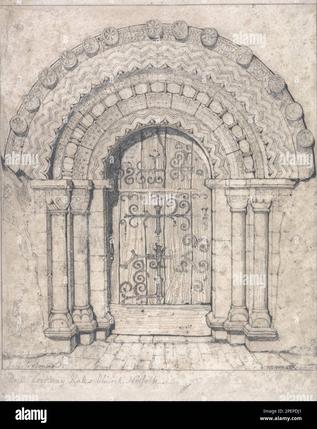 North Doorway of Hales Church, Norfolk circa 1818 by John Sell Cotman ...