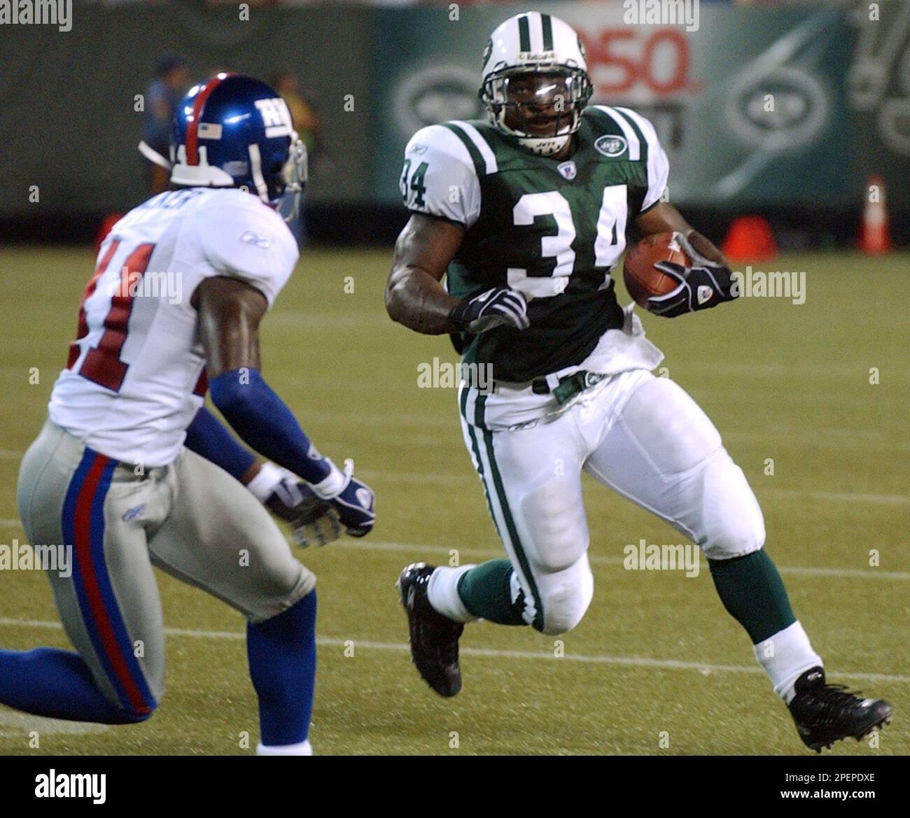 New York Jets running back LaMont Jordan (34) attempts to get by New ...