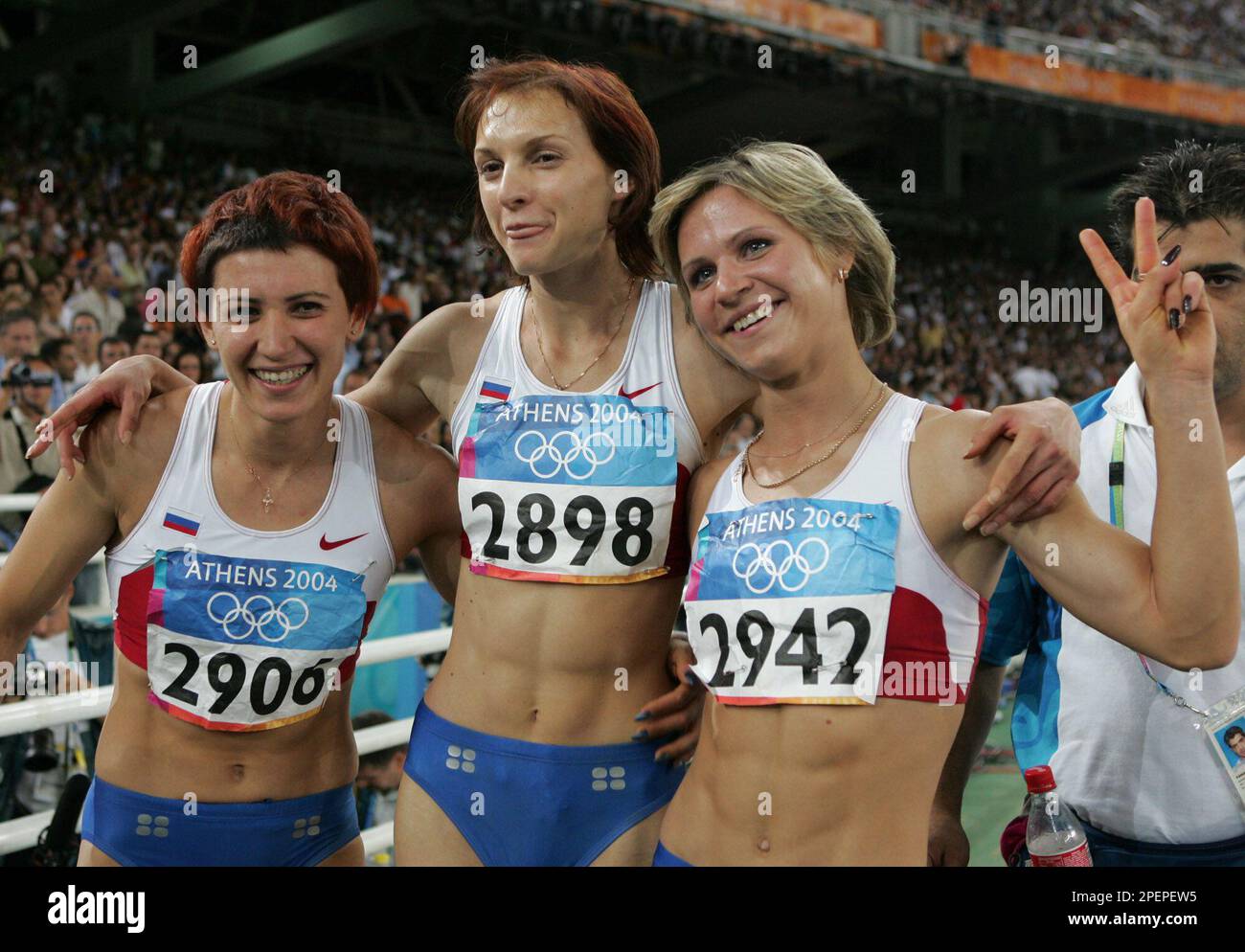 Russia's women's long jump gold medalist Tatyana Lebedeva, left, bronze ...