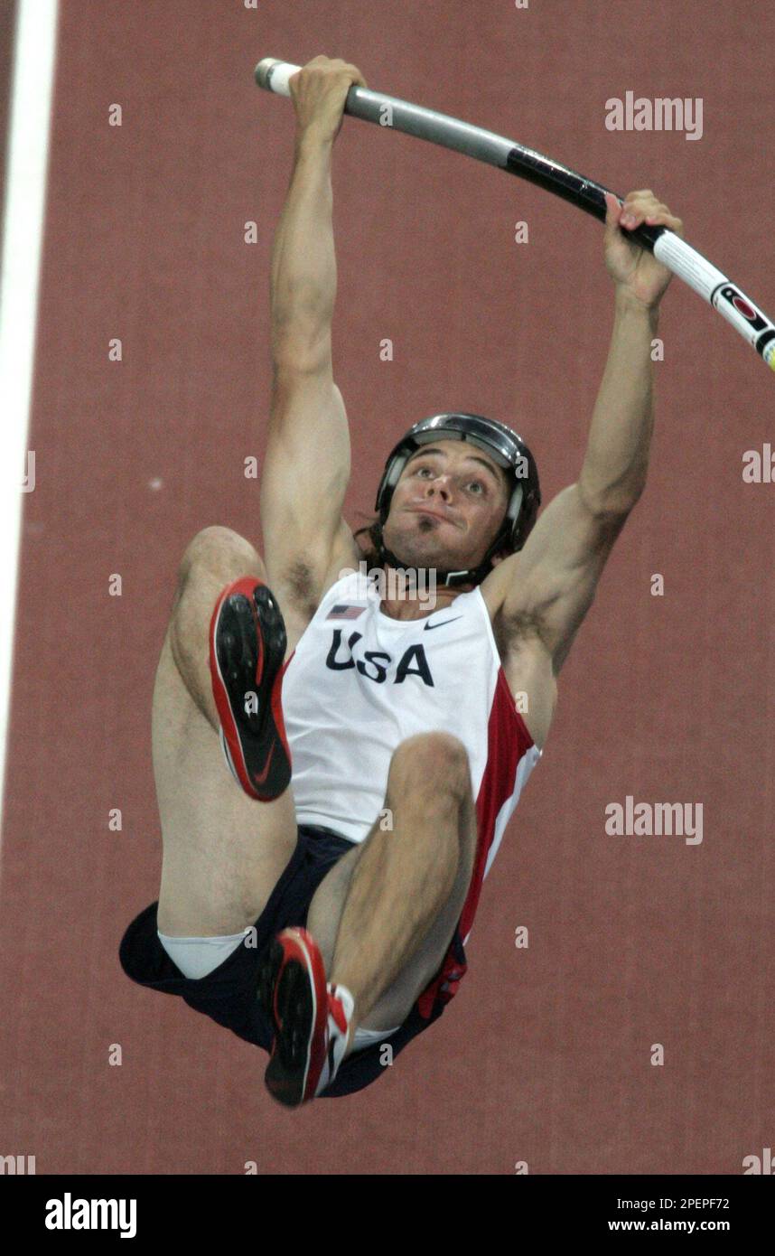 Toby Stevenson of the US competes in the final of the men's pole vault ...