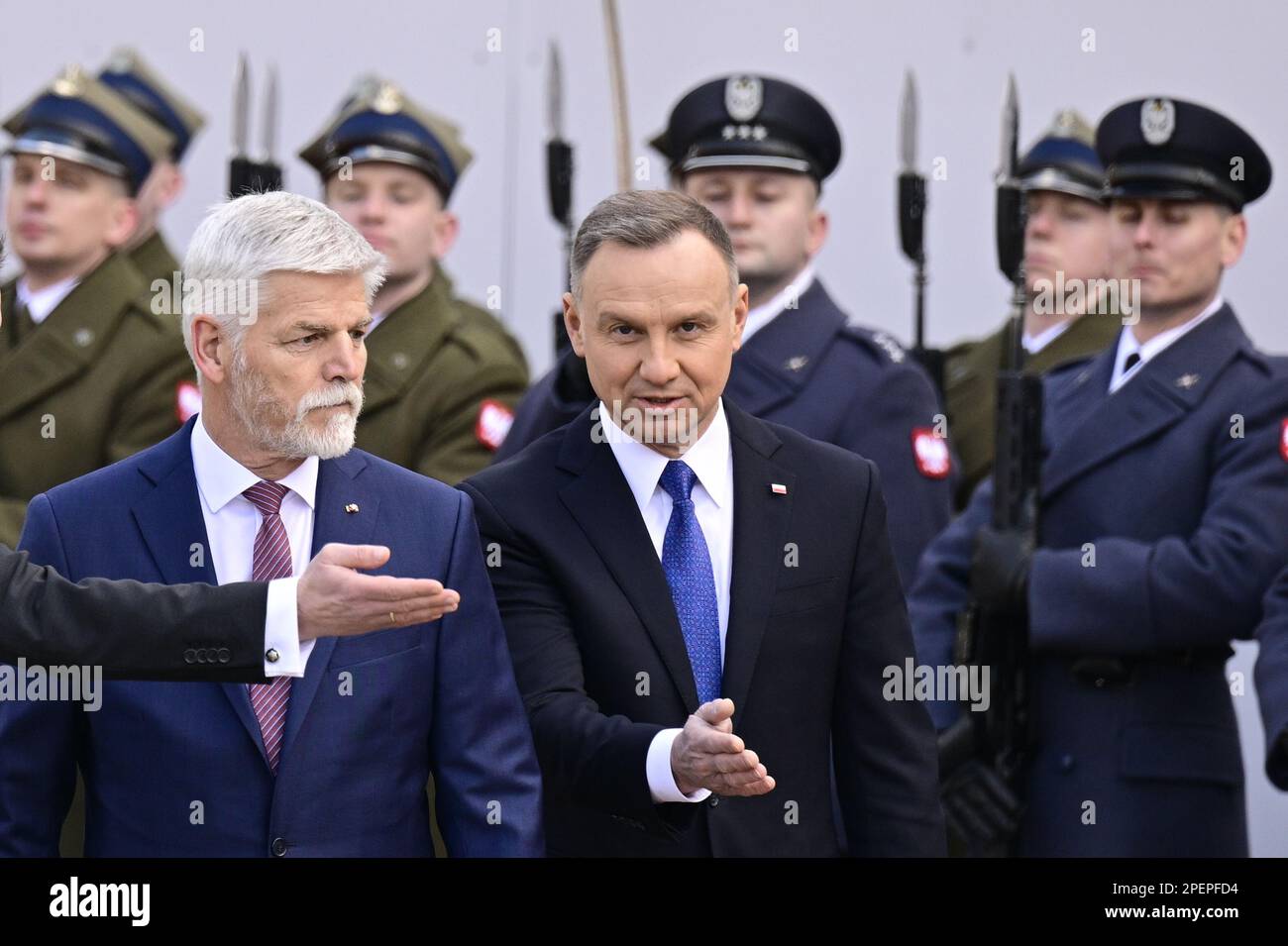 Warsaw, Poland. 16th Mar, 2023. Polish President Andrzej Duda (right ...