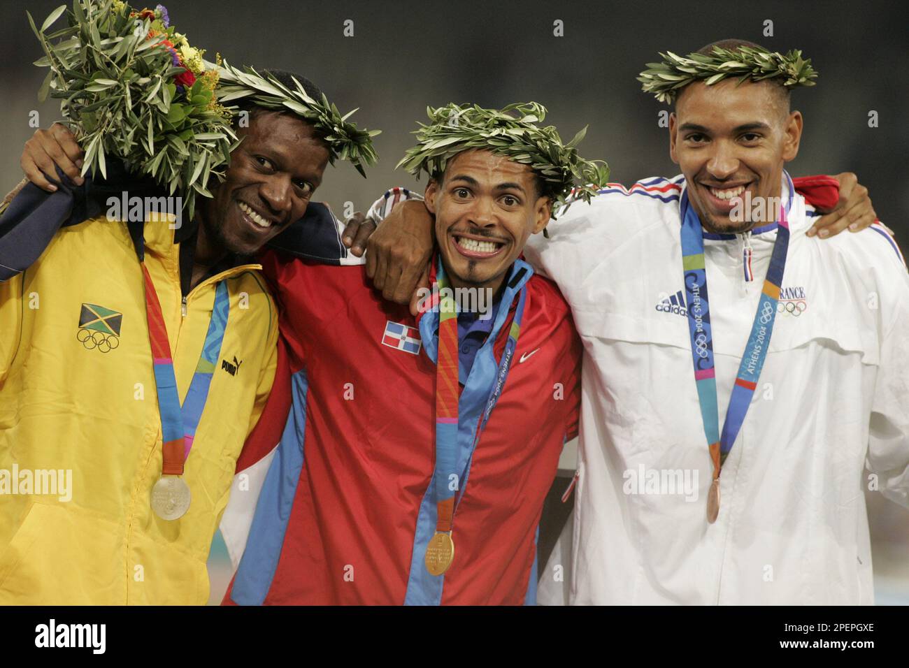 Men's 400 meter hurdles gold medalist Felix Sanchez of the Dominican ...