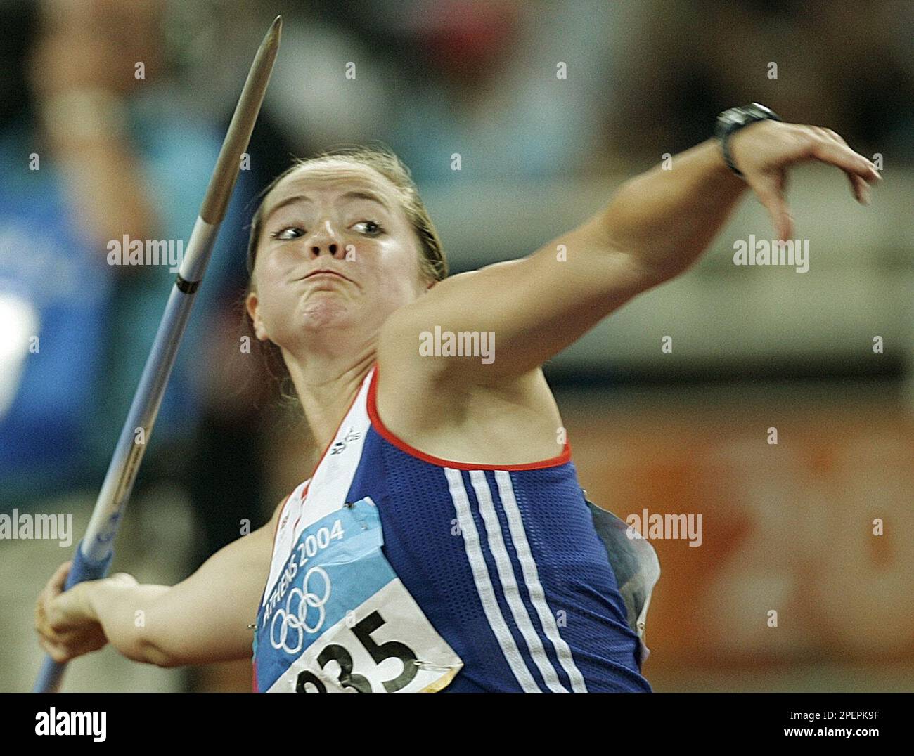 Britain's Katherine Sayers competes in the qualifying round of the ...