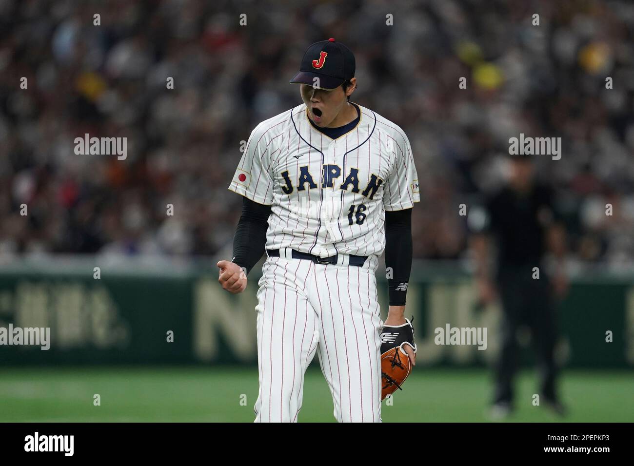 Japane's starting pitcher Shohei Ohtani gestures during the second ...