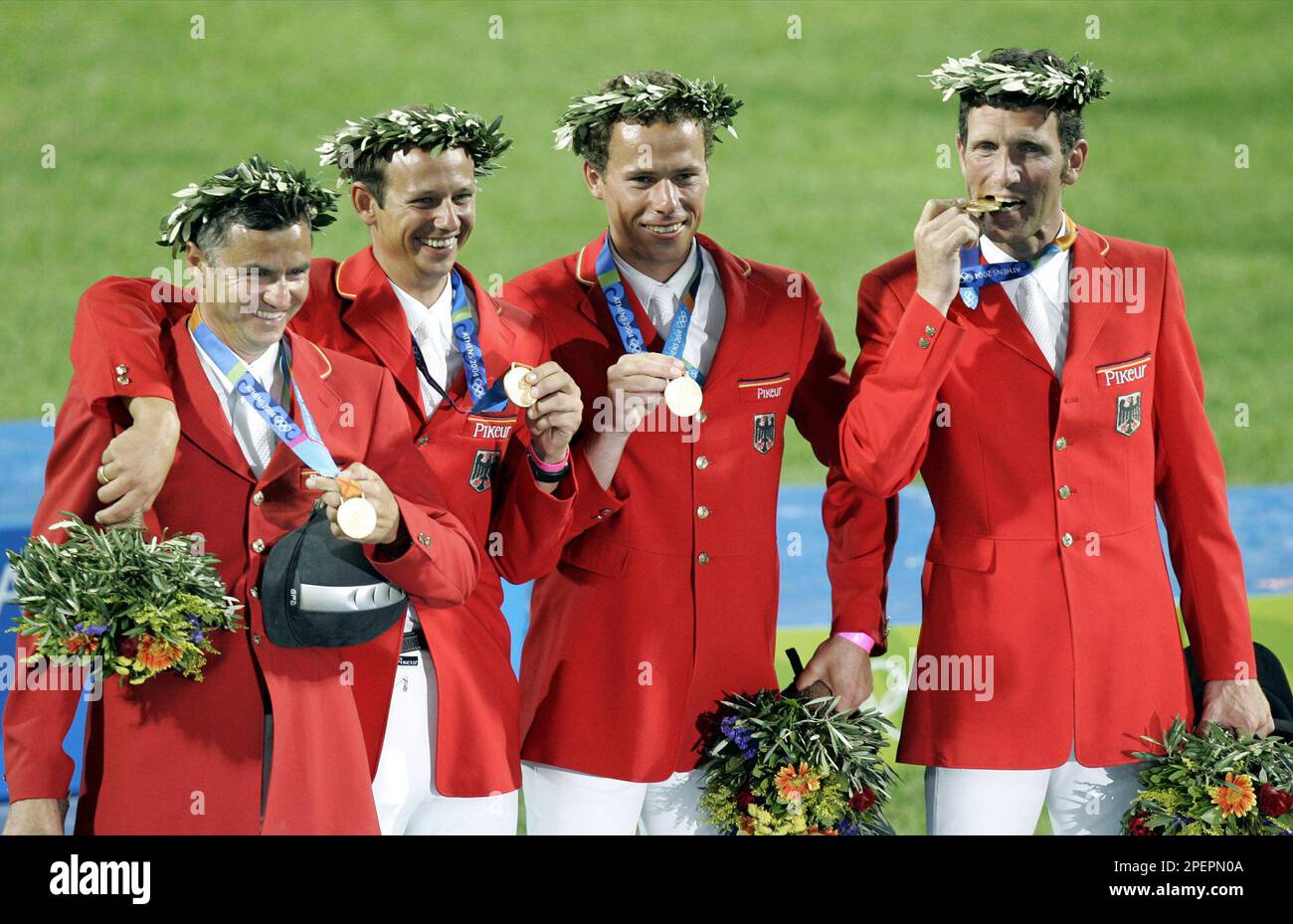 German jumping team members, from left, Otto Becker, Marco Kutscher ...