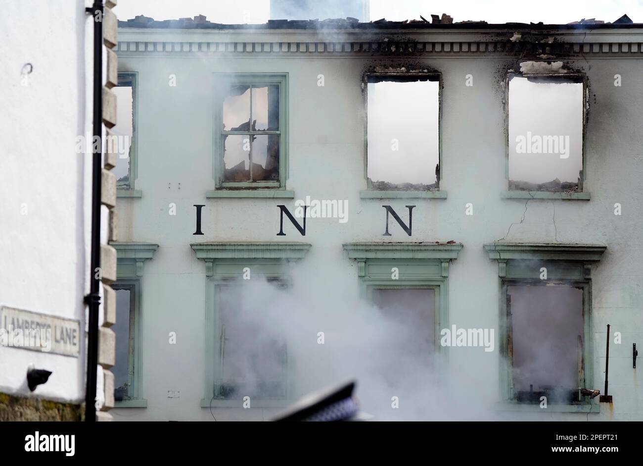 The scene after a fire in Midhurst, West Sussex which includes a 400 ...