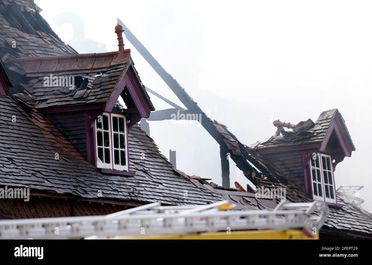 The scene after a fire in Midhurst, West Sussex which includes a 400 ...