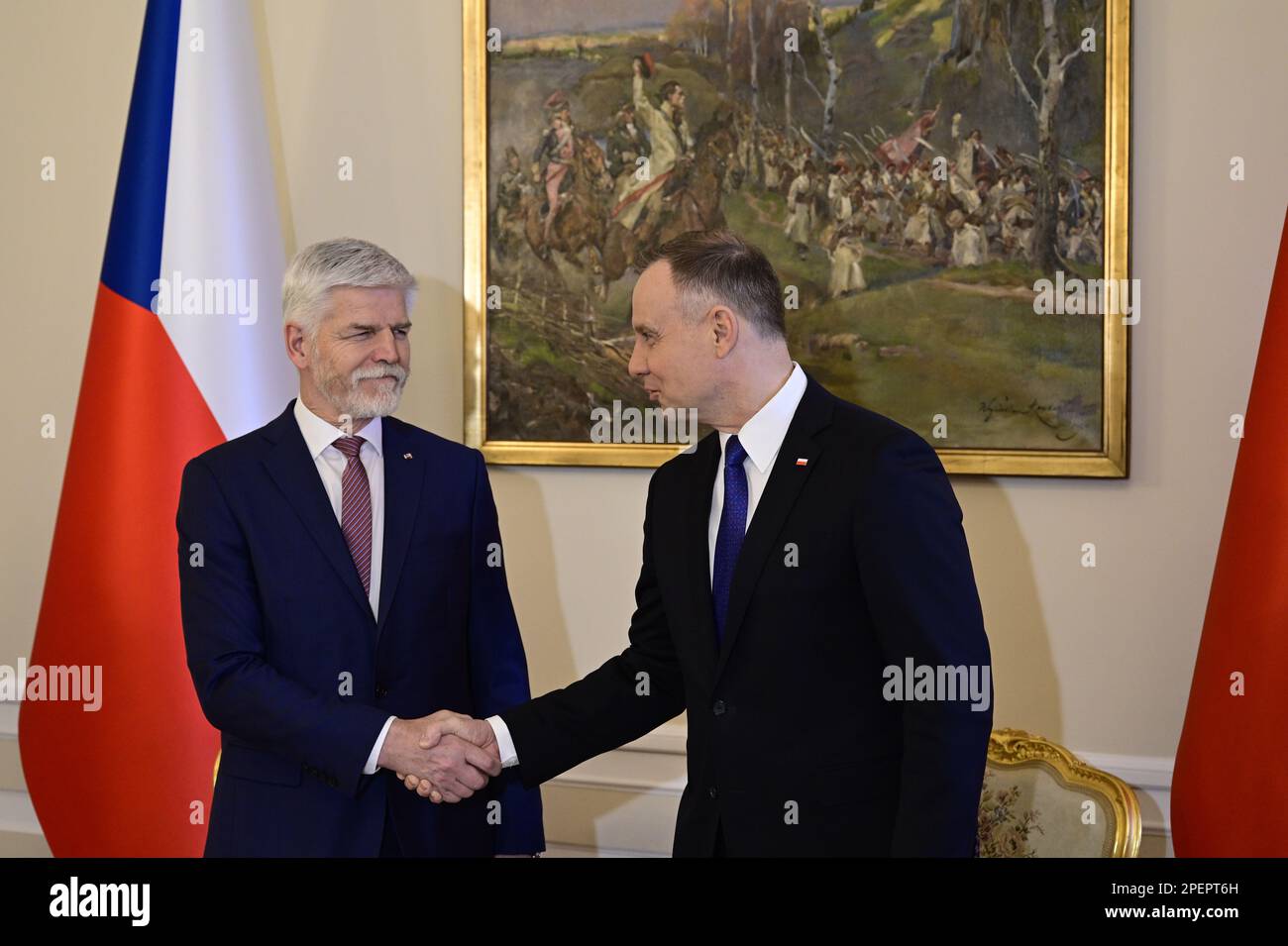 Warsaw, Poland. 16th Mar, 2023. Polish President Andrzej Duda (right ...