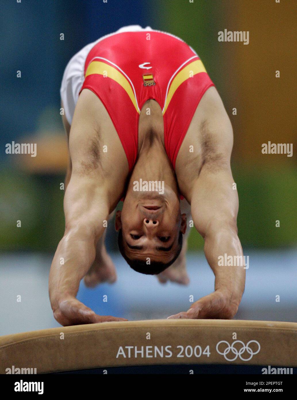 Spain's Gervasio Deferr competes in the vault during the men's ...