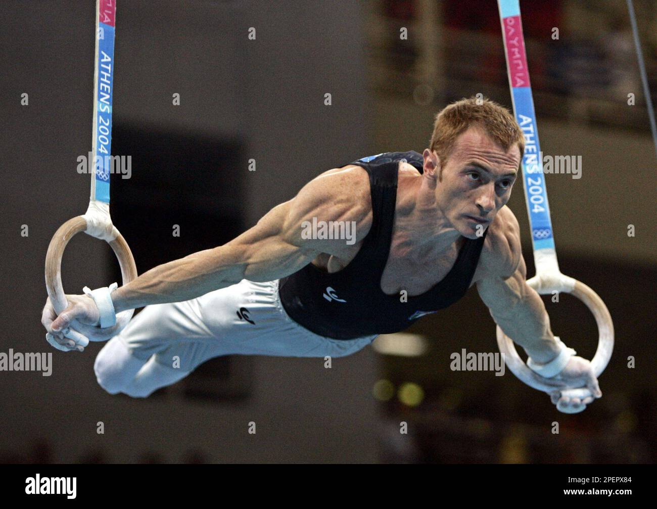 Yuri Chechi of Italy competes in the still rings during the men's ...