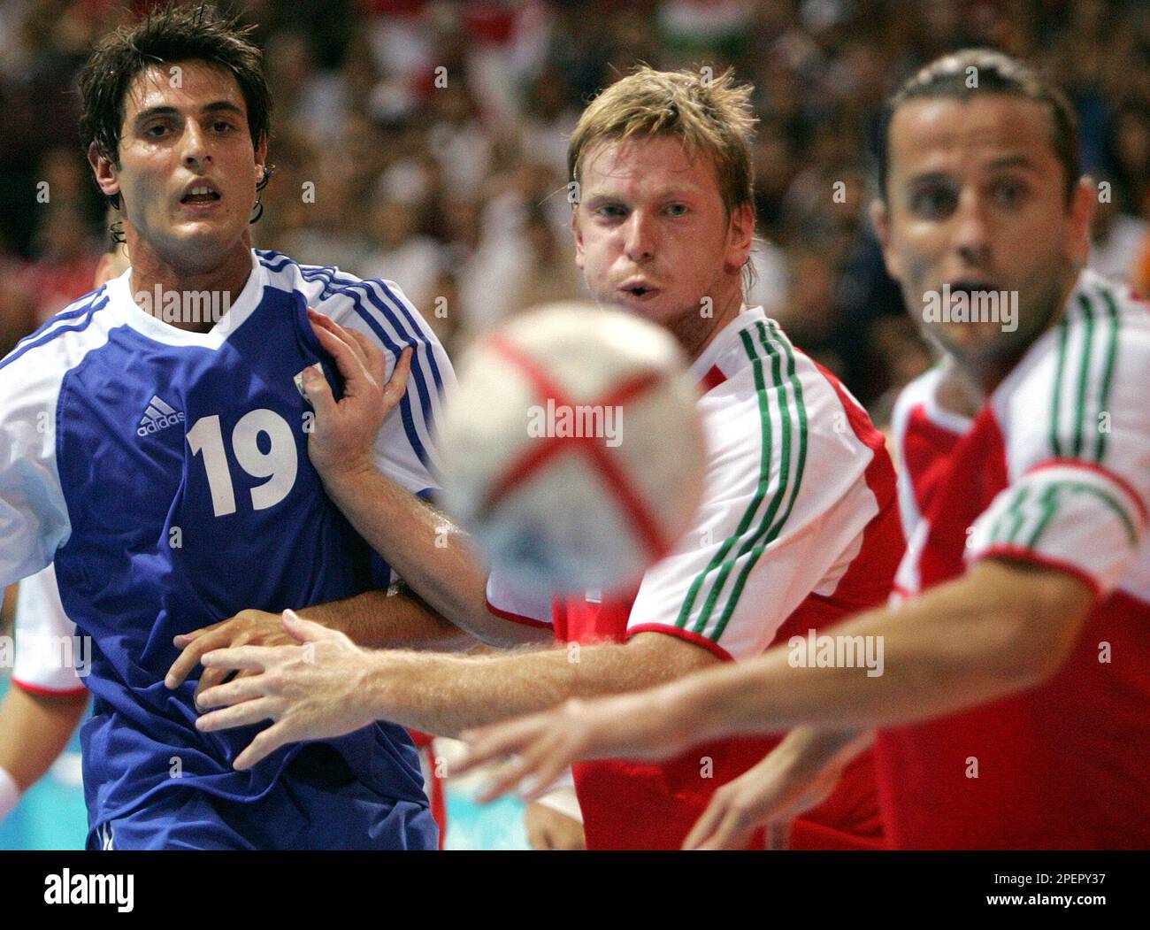 From left, Greece's Alexis Alvanos and Hungary's Peter Lendvay and ...