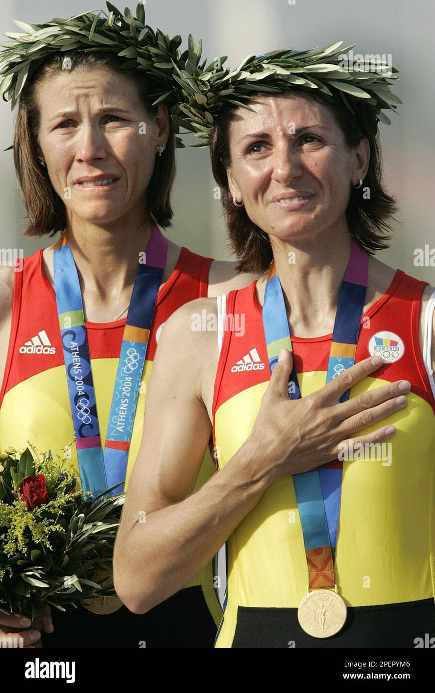 Romania's Constanta Burcica, right, and Angela Alupei pose on the ...
