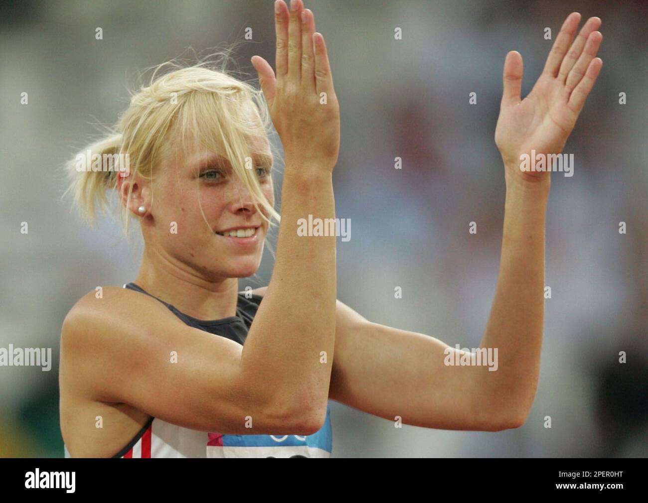 Germany's Claudia Tonn reacts to her throw in the javelin, during the ...