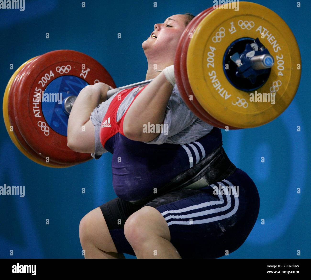 Cheryl Haworth of the United States strains to lift 342 lbs (155 kg) in ...