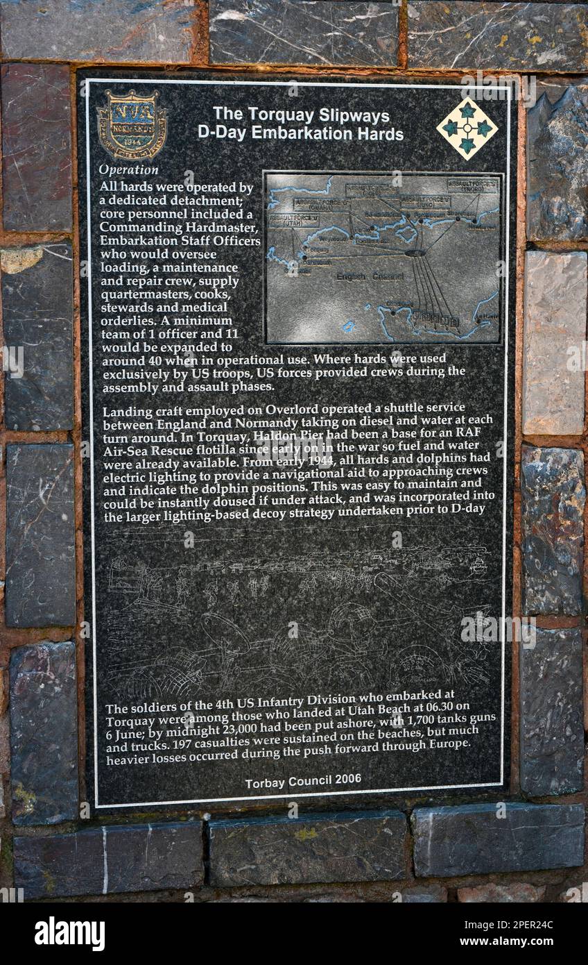 Heritage plaque at beacon Quay, Torquay, commemorating D-Day ...