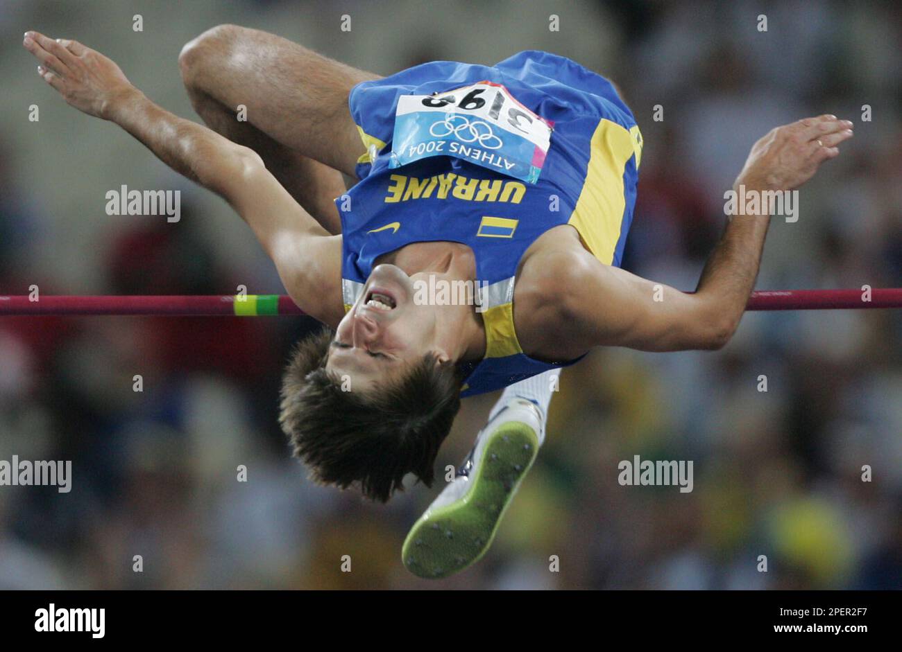 Andriy Sokolonskyy of the Ukraine competes in the high jump of the 2004 ...