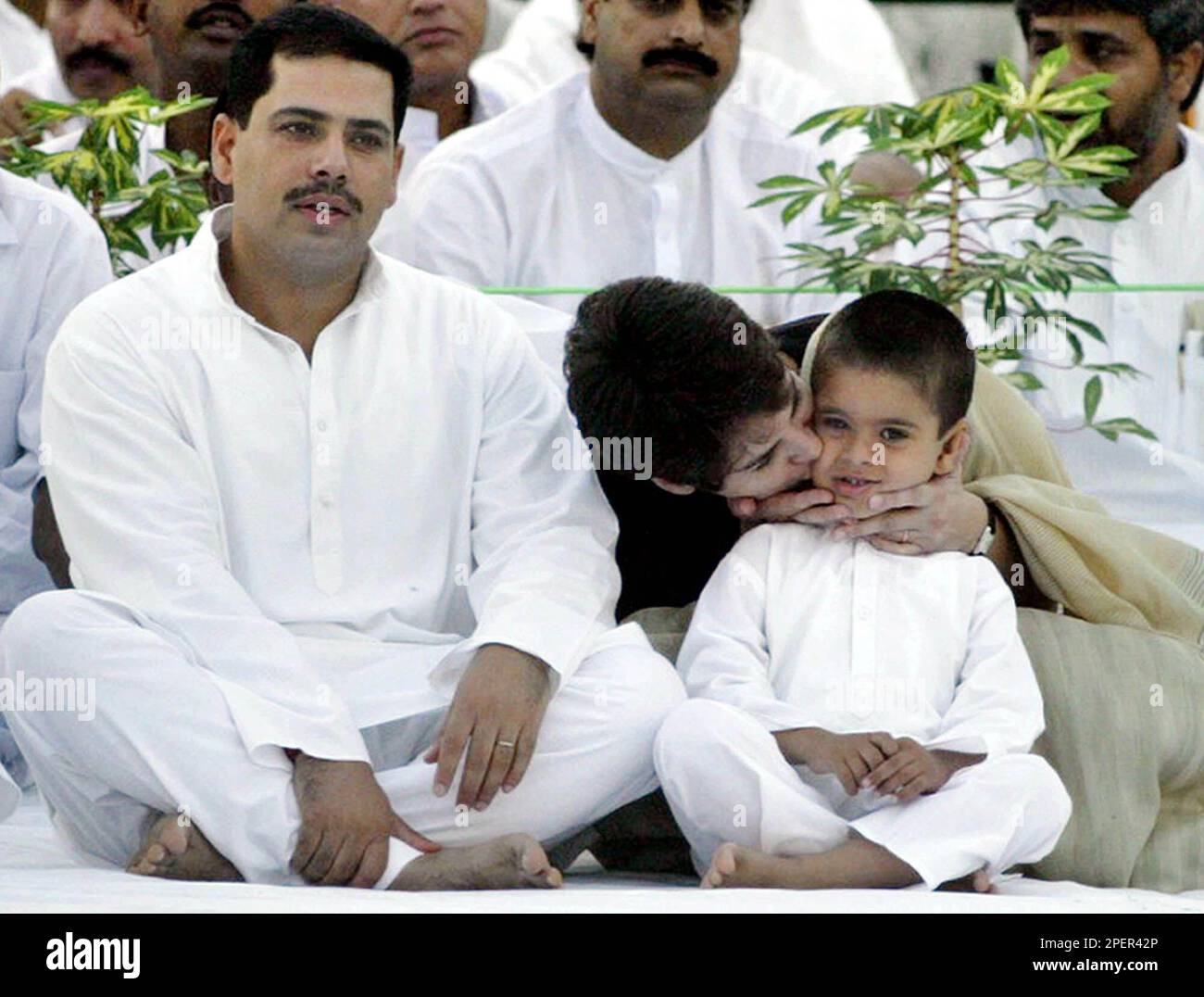 Priyanka Gandhi Vadra kisses her son Rehaan, as husband Robert Vadra ...