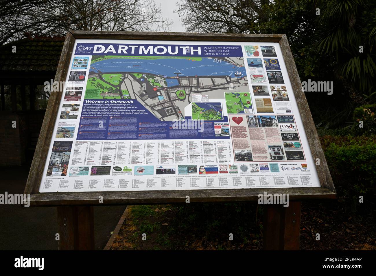 Tourist information bard with map at Dartmouth, Devon, England, UK ...