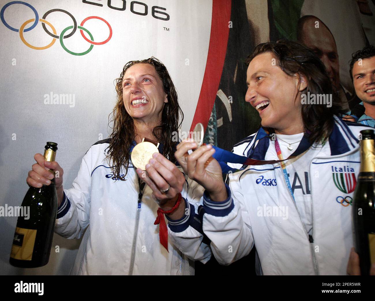 Italy's foil fencing gold medalist Valentina Vezzali, left, and silver ...
