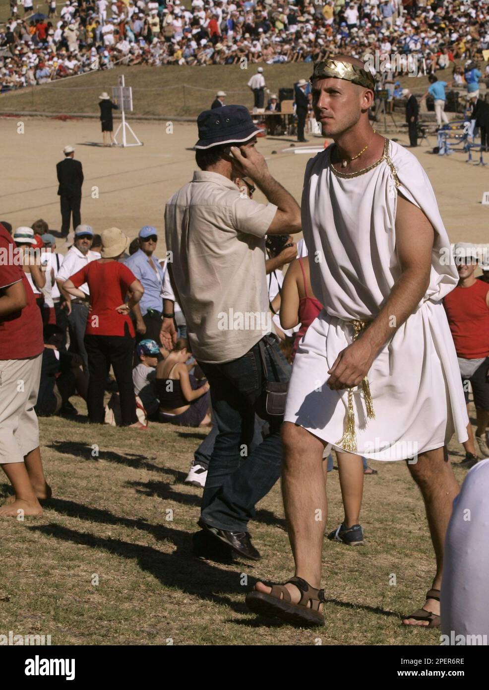 Spectator Ted Karkazis from Chicago wears a traditional Greek toga ...
