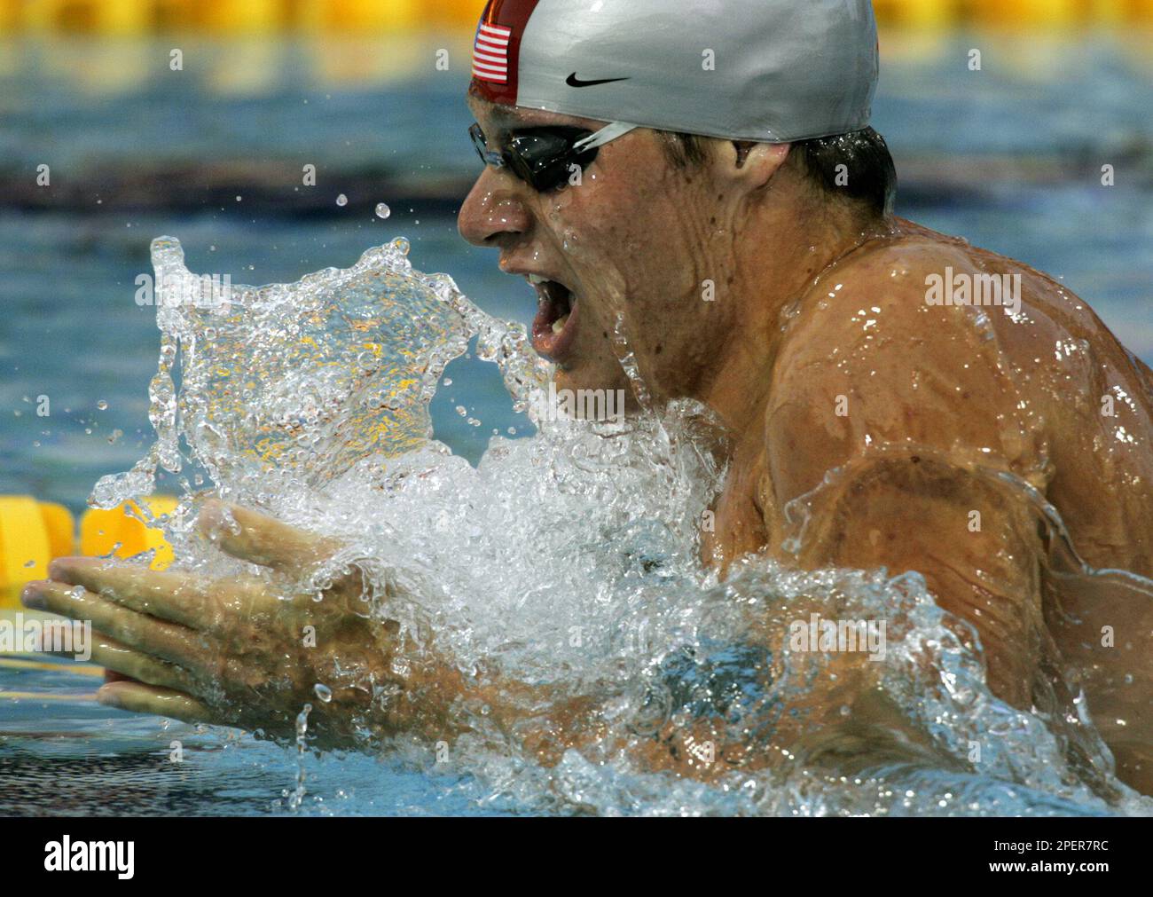 Brendan Hansen, of the United States, swims to a bronze medal in the ...