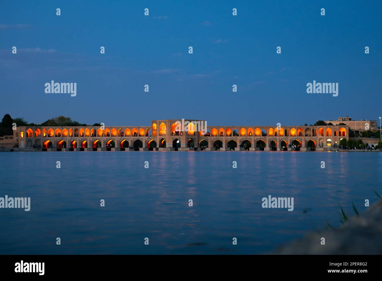 Isfahan, Iran - 15th june, 2022:Old Khajoo bridge, across the Zayandeh ...