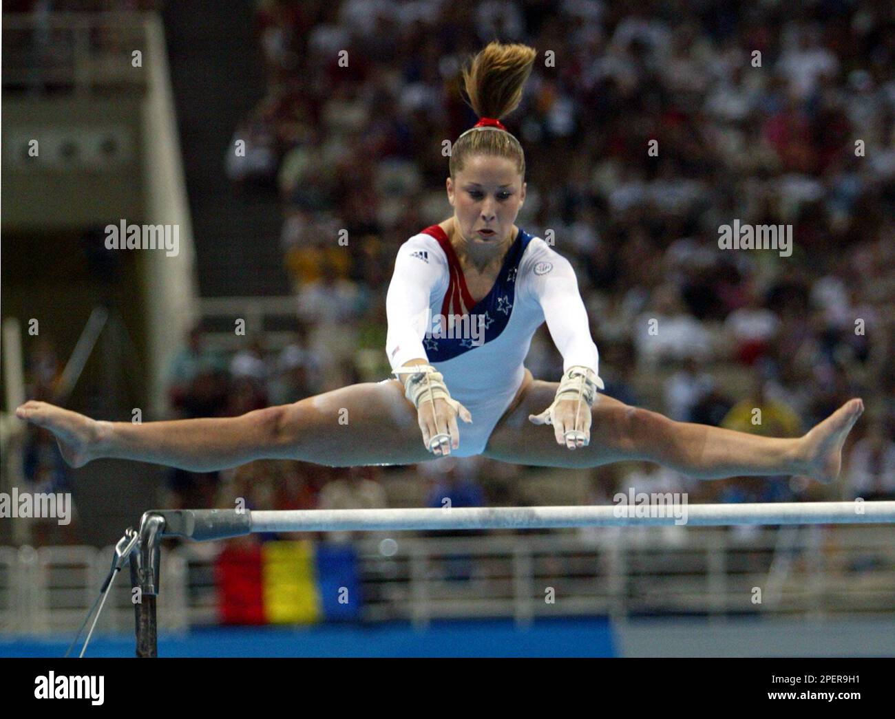 Carly Patterson of the United States competes in the uneven bars during ...