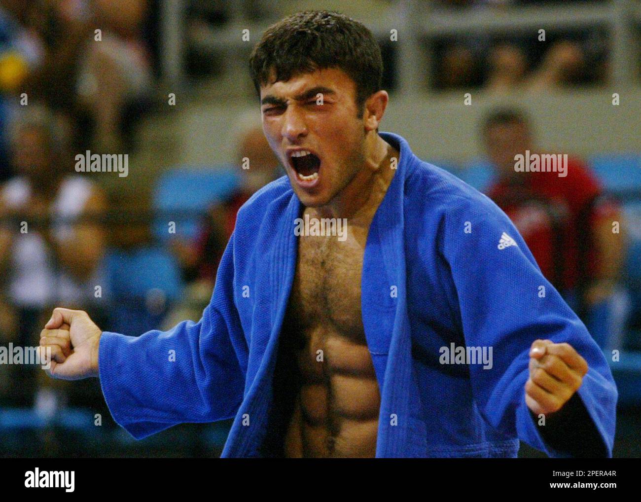 Ilias Iliadis, from Greece, celebrates after defeating Dimitri Nossov ...