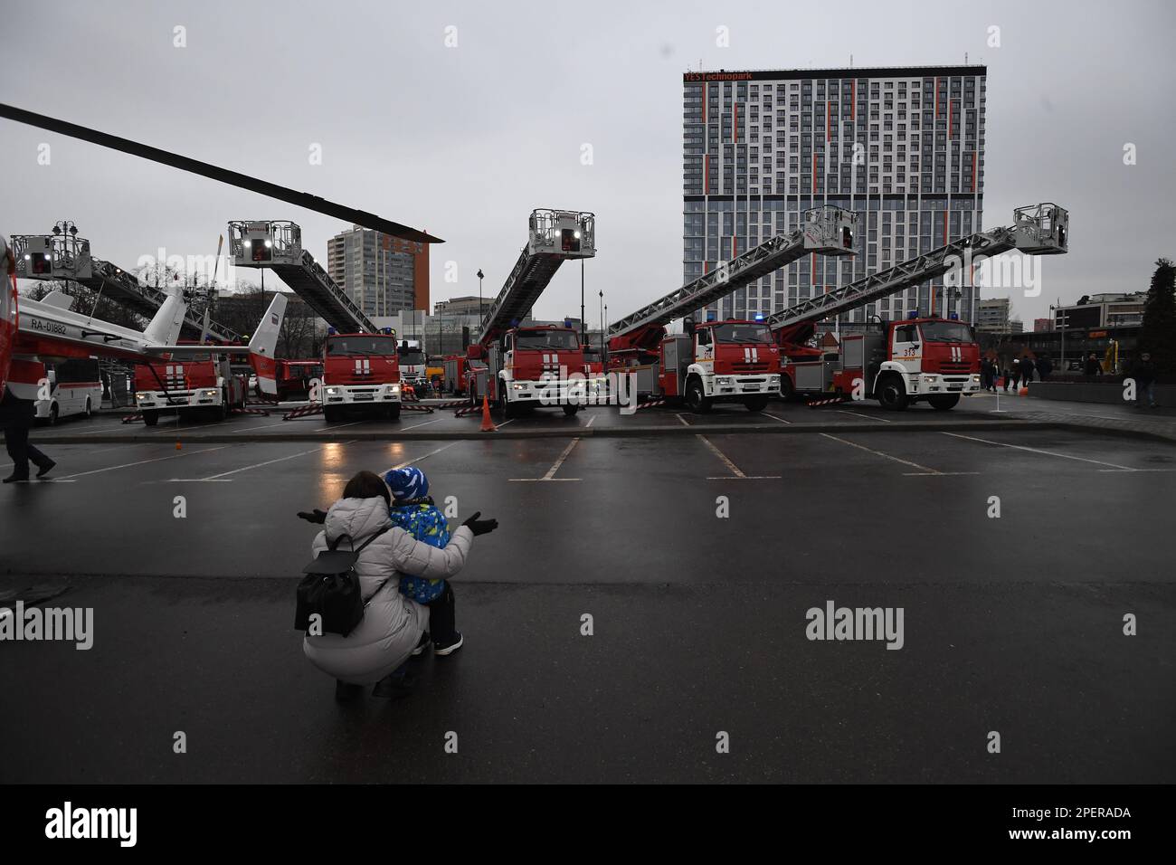Moscow. Fire hoisting and rescue vehicles at an exhibition of special ...