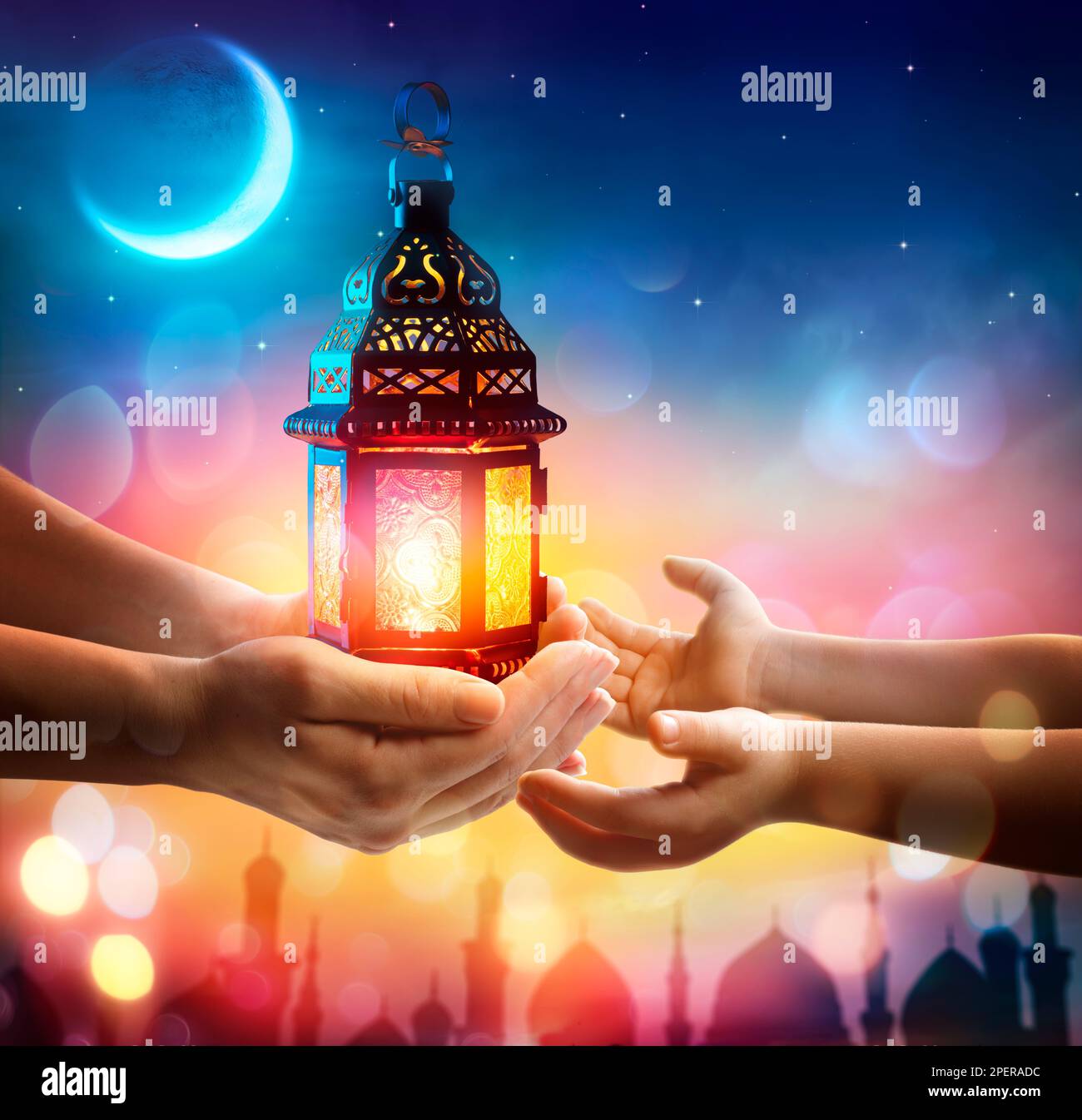 Muslim Holy Month Ramadan Kareem - Hand Give To Kid Arabic Lantern ...