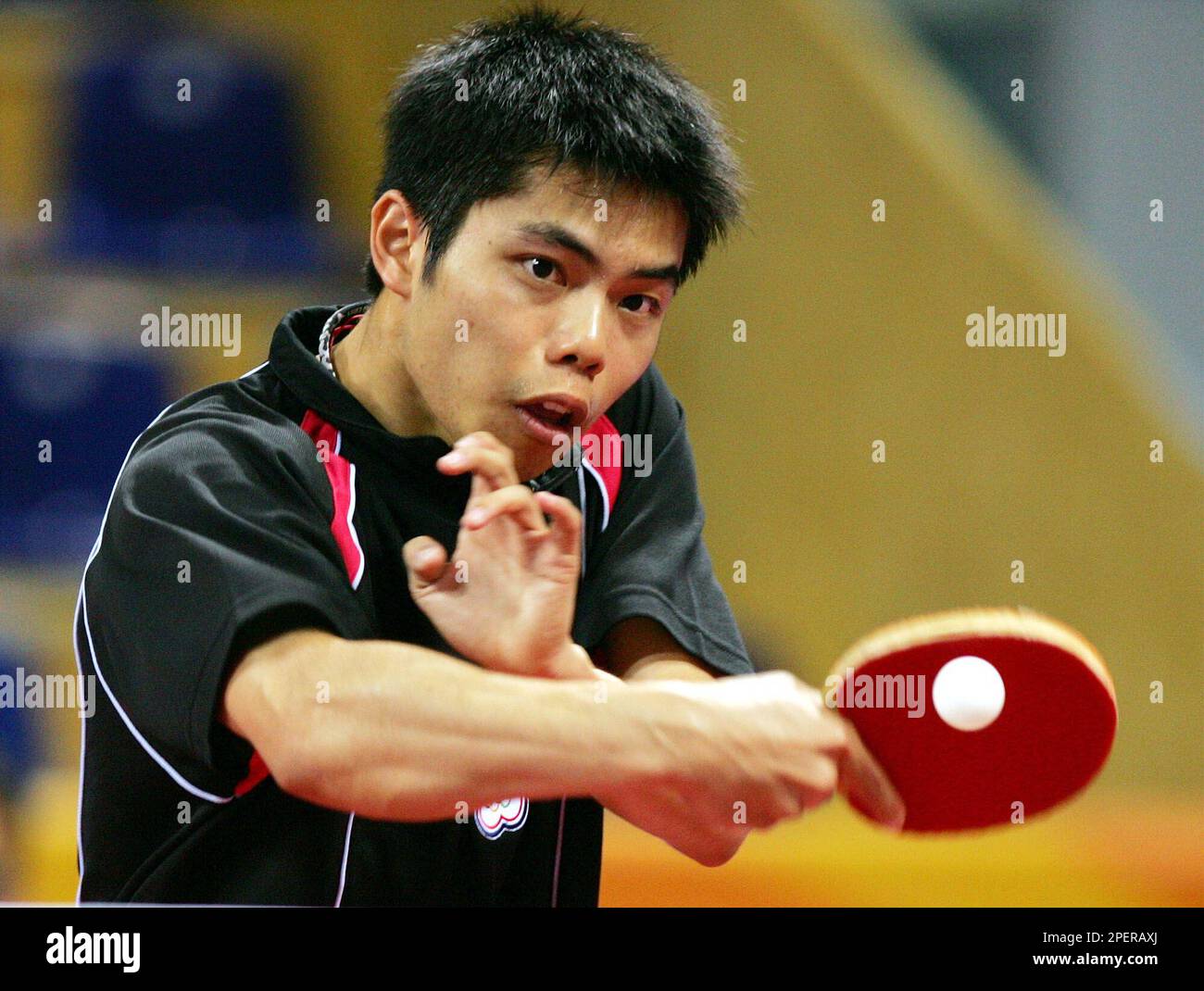 Chuan Chih-Yuan of Taiwan returns to Peter Karlsson of Sweden during ...