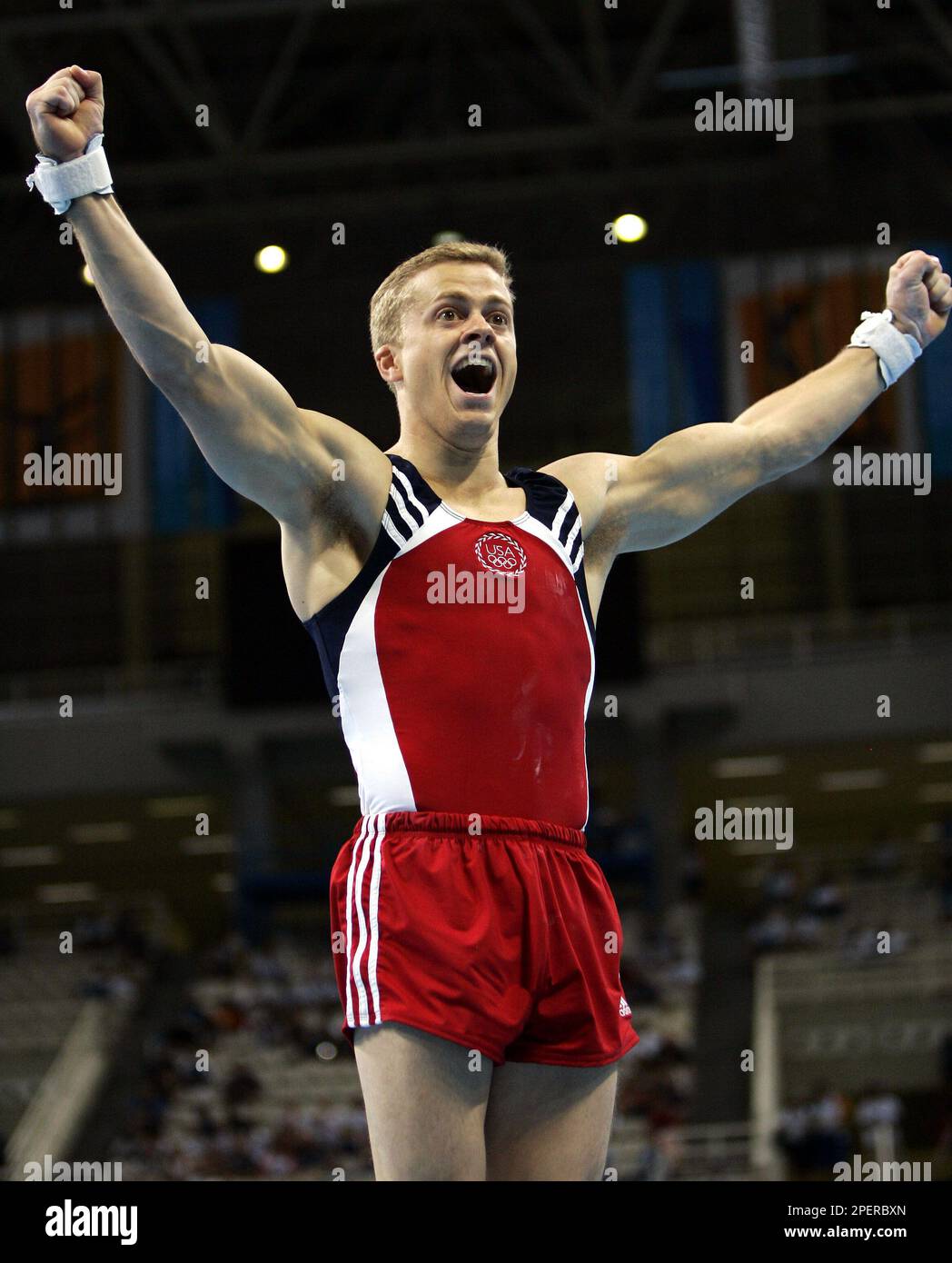 Guard Young, of the United States, celebrates at the completion of his ...