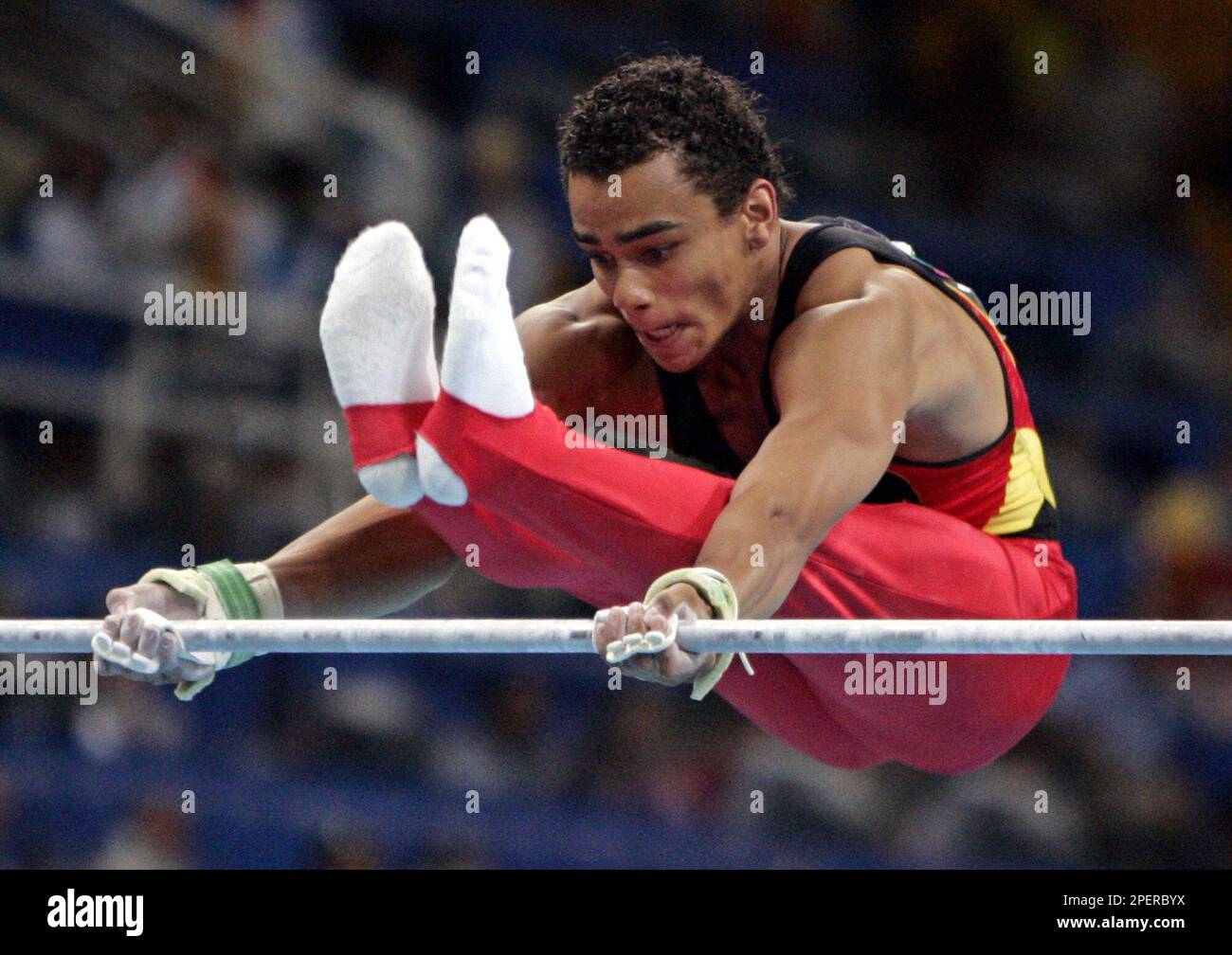 Matthias Fahrig of Germany competes in the high barduring the men's ...