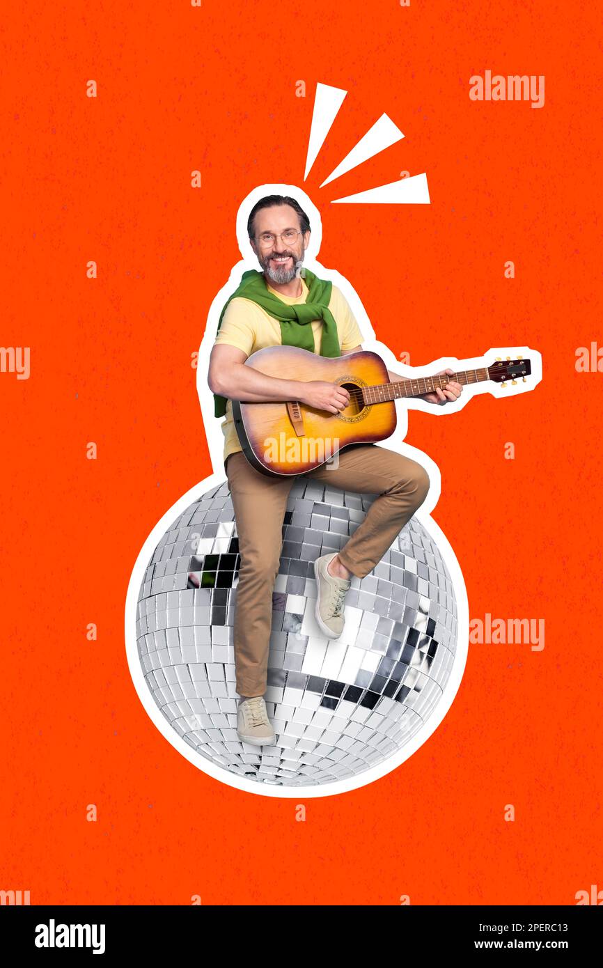 Template magazine collage of talented musician man agree play songs on ...