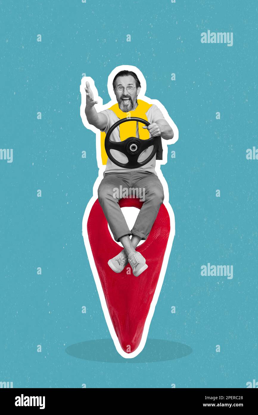 Surreal picture template collage of angry impatient driver sit map pin ...