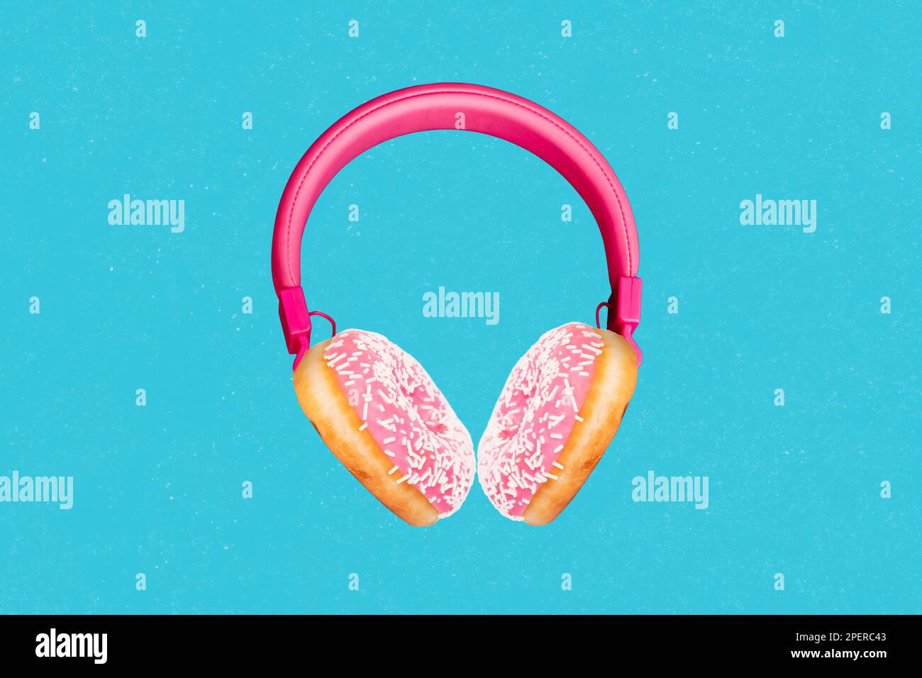 Creative poster template collage of innovative headset with tasty fresh ...