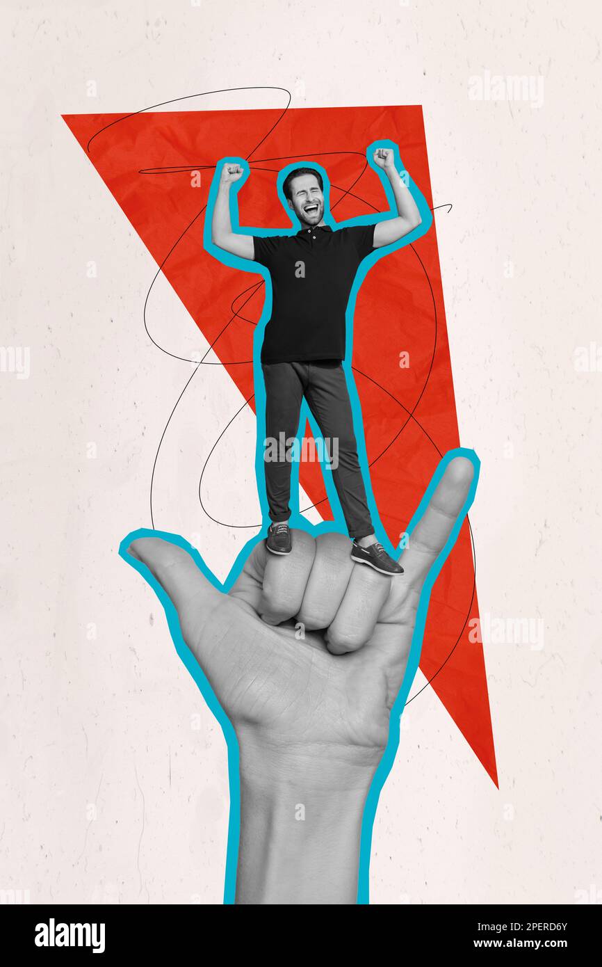 Creative magazine image collage of crazy active young guy dancing ...