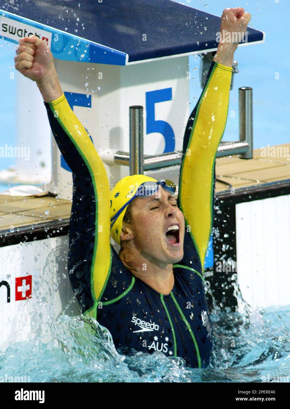 Petria Thomas from Australia celebrates her gold medal victory in the ...
