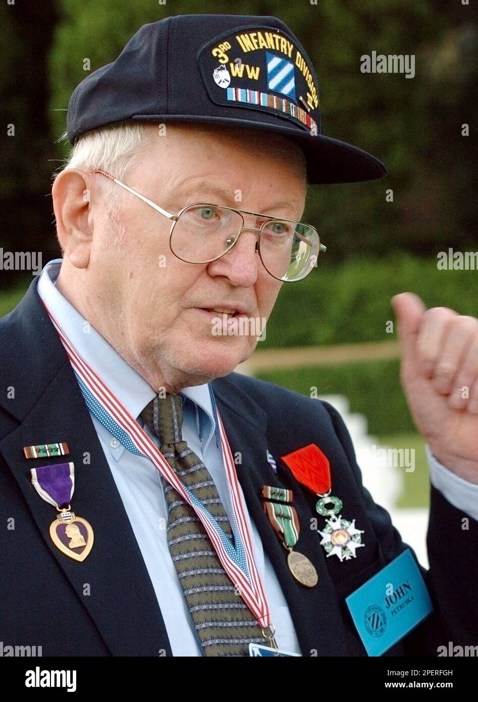 American veteran John Petruska of Pittsburg, Pennsylvania, gestures ...