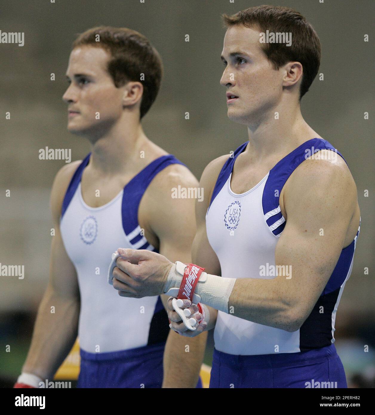 Brothers Paul, left, and Morgan Hamm watch their American teammates ...