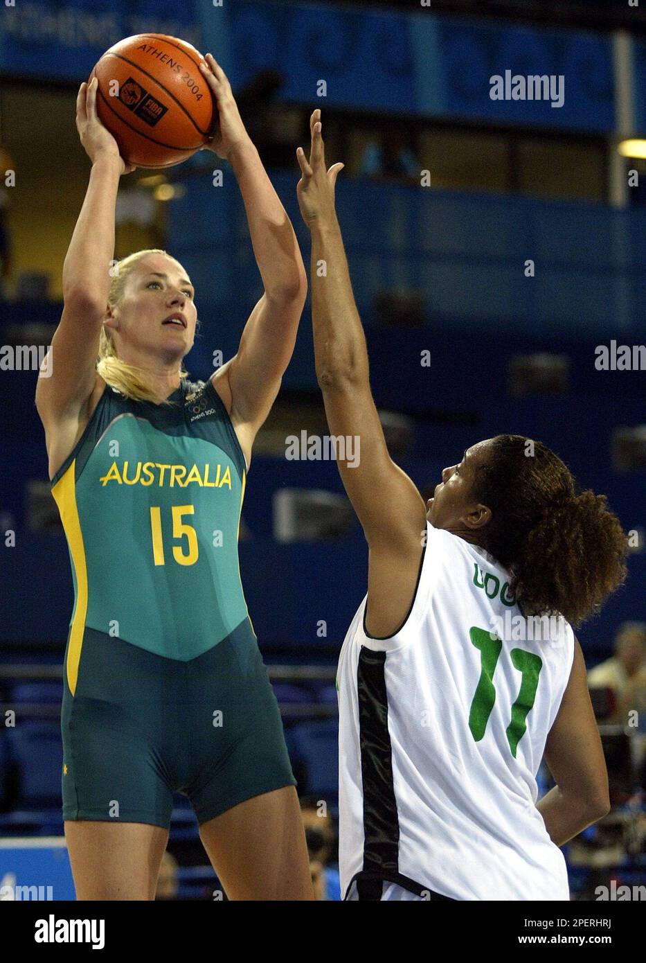 Australia's Lauren Jackson scores two of her 27 points over Nigeria's ...