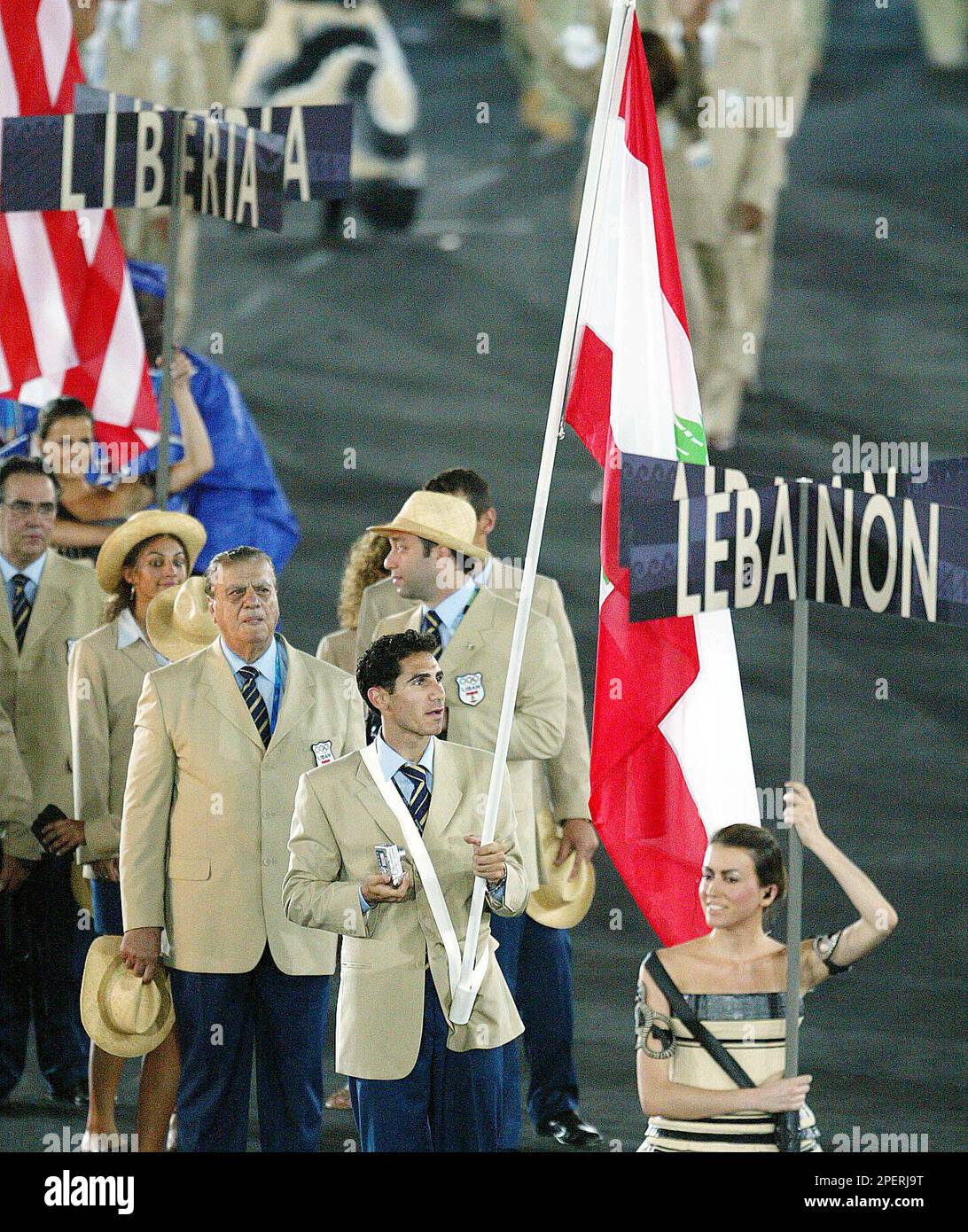 Lebanese athletes march during opening ceremonies of the Olympic Games ...