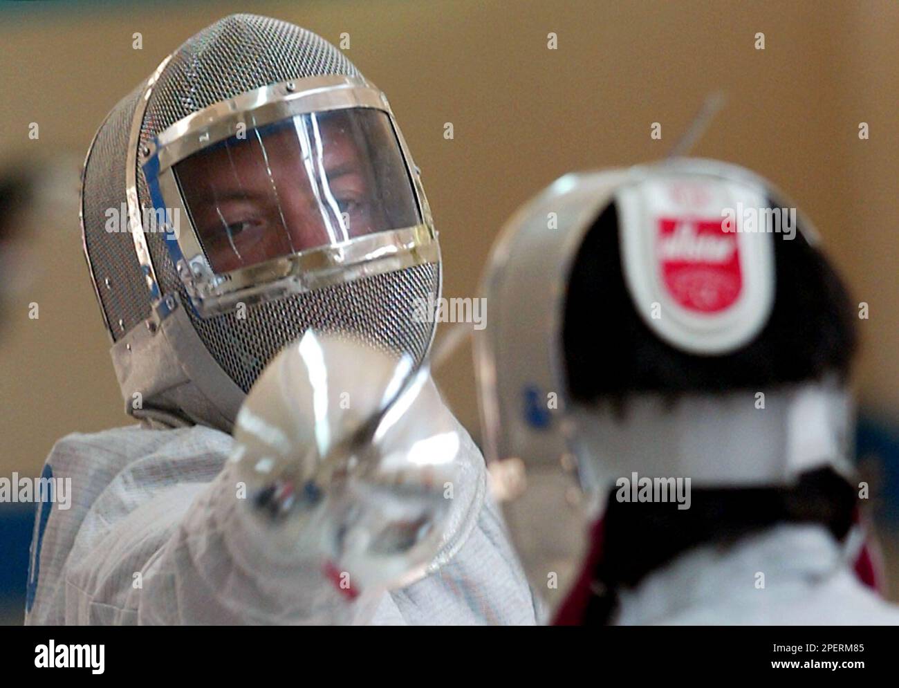 Italian fencer Luigi Tarantino, left, during a training session at the ...