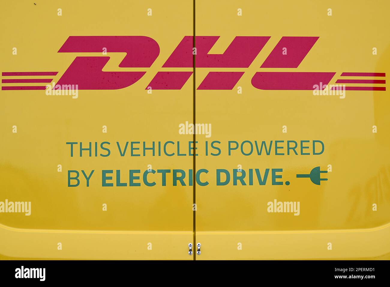 Illustration picture shows the DHL logo during the official ...