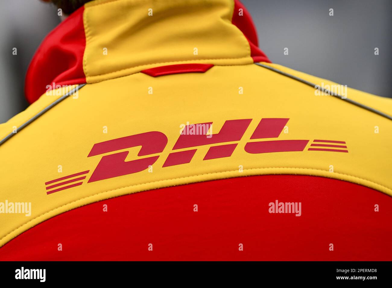 Illustration picture shows the DHL logo during the official ...