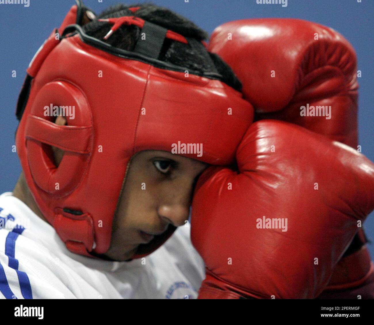 British lightweight boxer Amir Khan works out during a training session ...