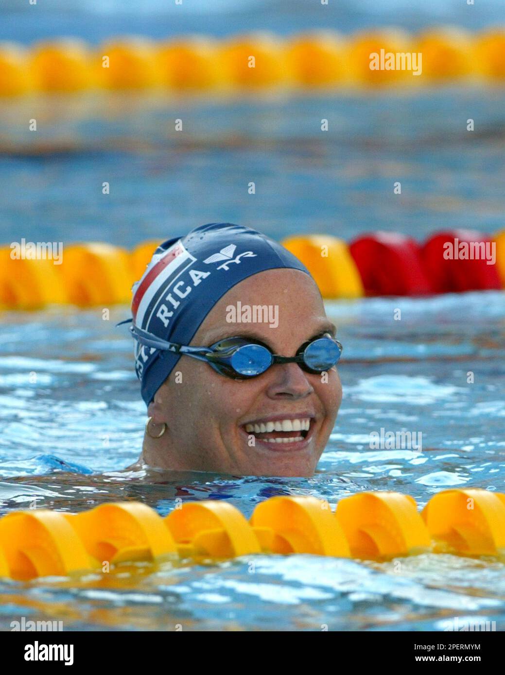 Claudia Poll, of Costa Rica, smiles during a practice session at the ...