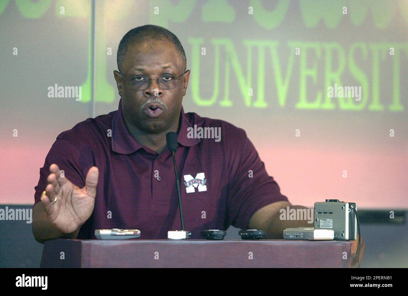 Mississippi State's new football coach Sylvester Croom speaks at a news ...