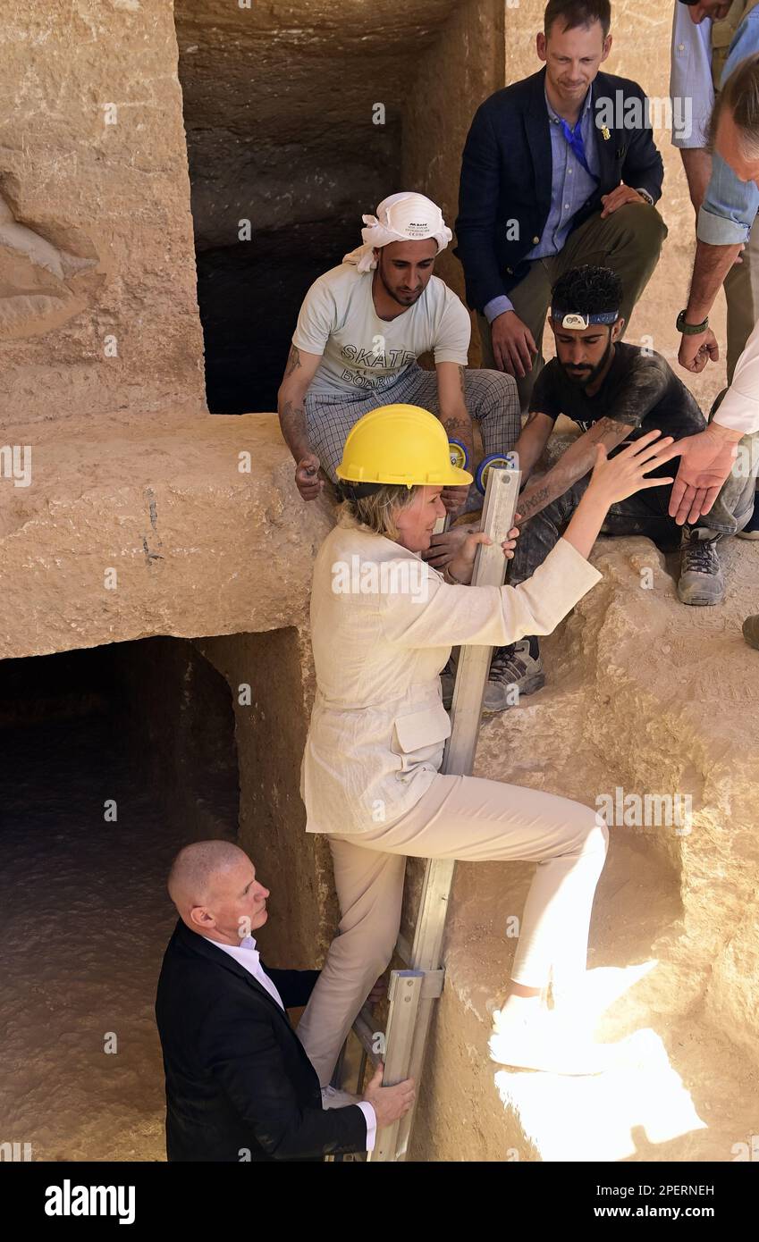 Dayr Al Barsha, Egypt. 16th Mar, 2023. Queen Mathilde of Belgium ...
