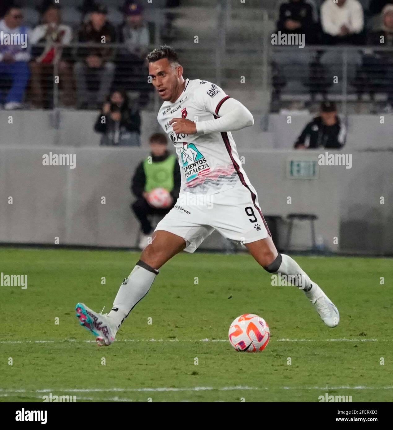 March 15, 2023: Alajuelense forward Angel Tejeda controls the ball at ...